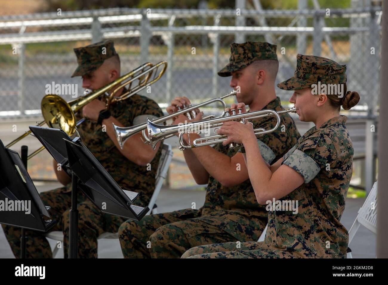 U.S. Marines with 1st Marine Division Band play the Marine’s Hymn ...