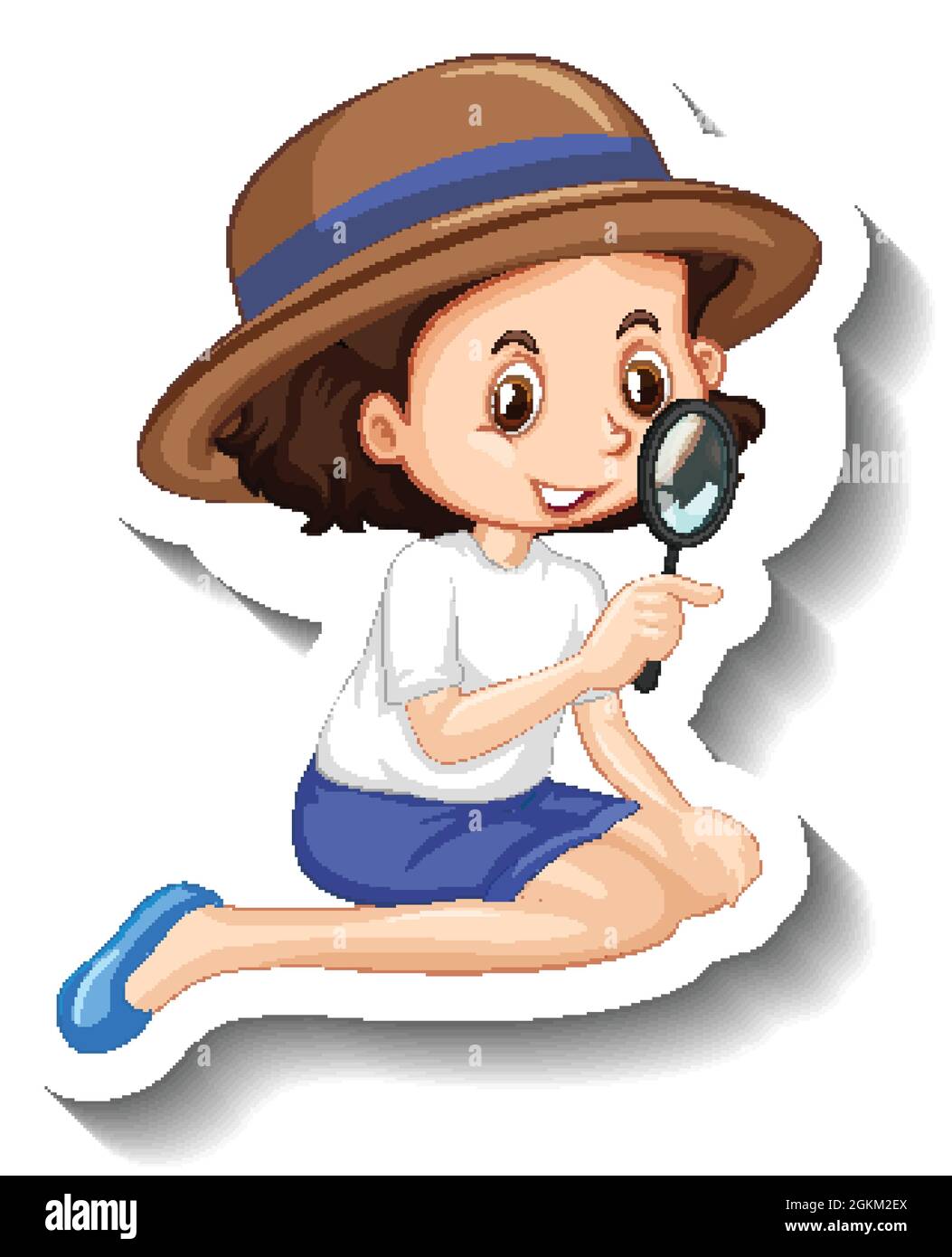 A sticker template of girl cartoon character illustration Stock Vector ...