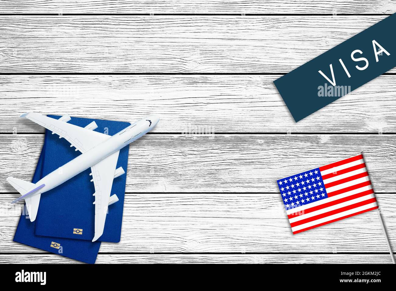 airplane model, passport, visa, flag. Travel Planner Stock Photo - Alamy