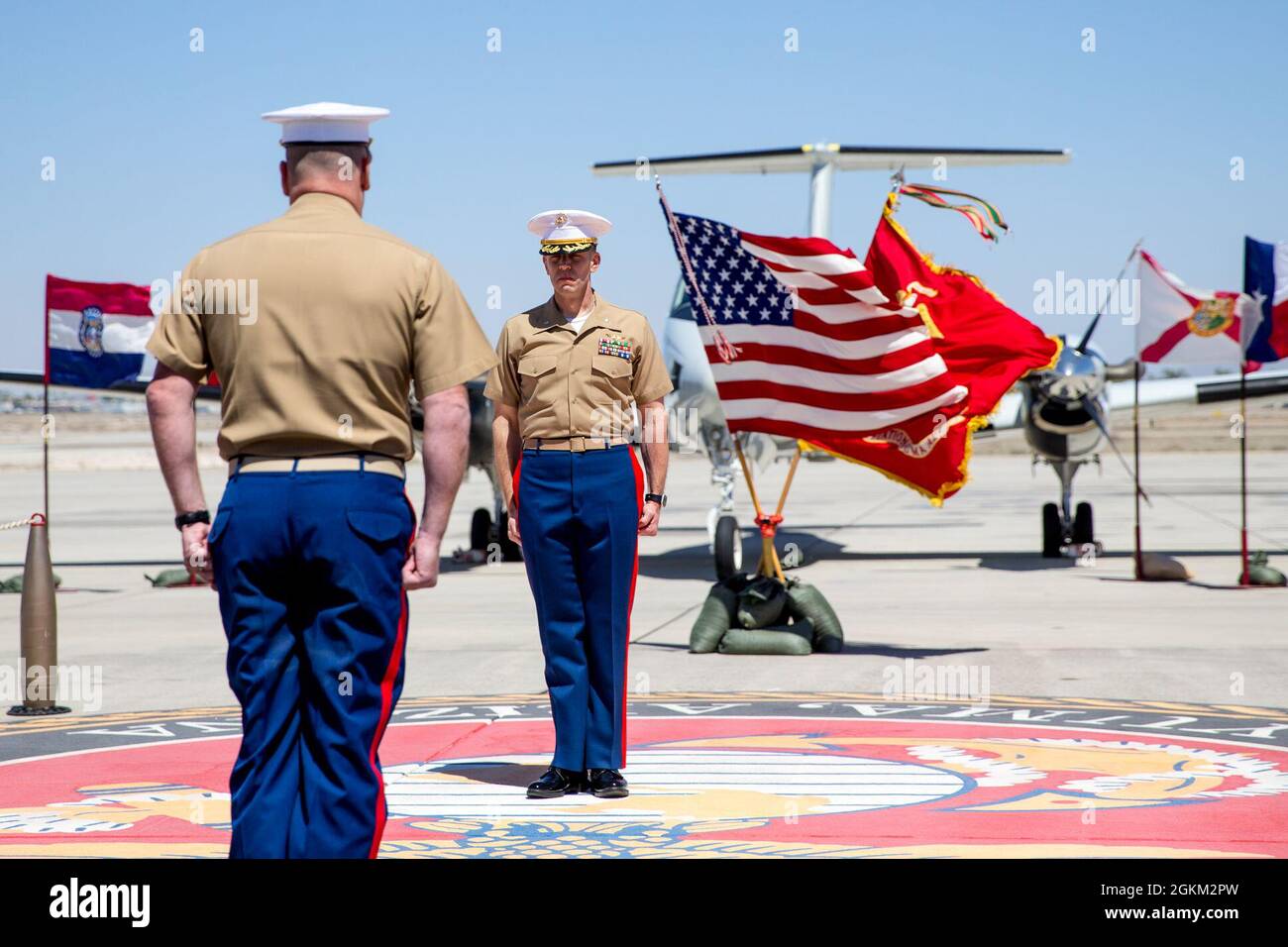 U.S. Marine Corps Lt. Col. Olgierd J. Weiss III stands at attention ...