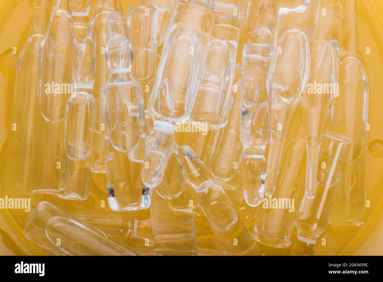 Glass medical ampoule vial for injection. Medicine is liquid sodium ...