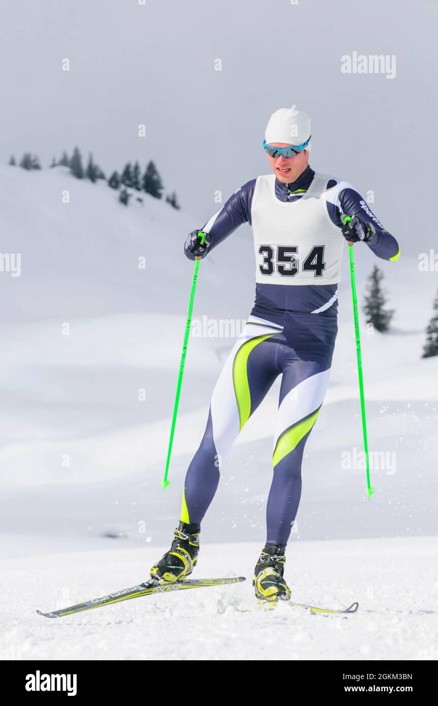 Man during cross-country skiing exercise in skating style in austrian ...