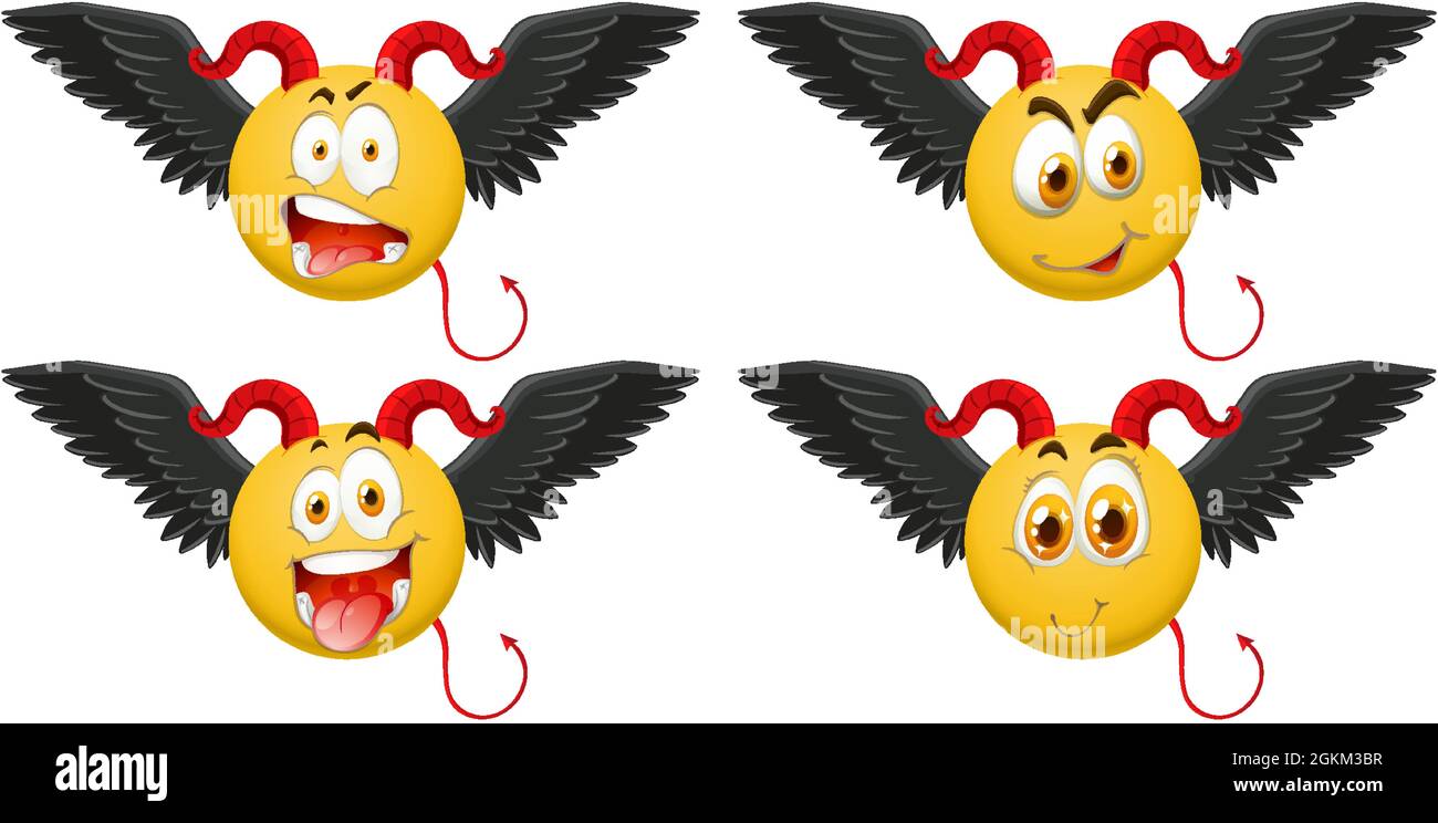 Set of devil emoticon with facial expression illustration Stock Vector ...