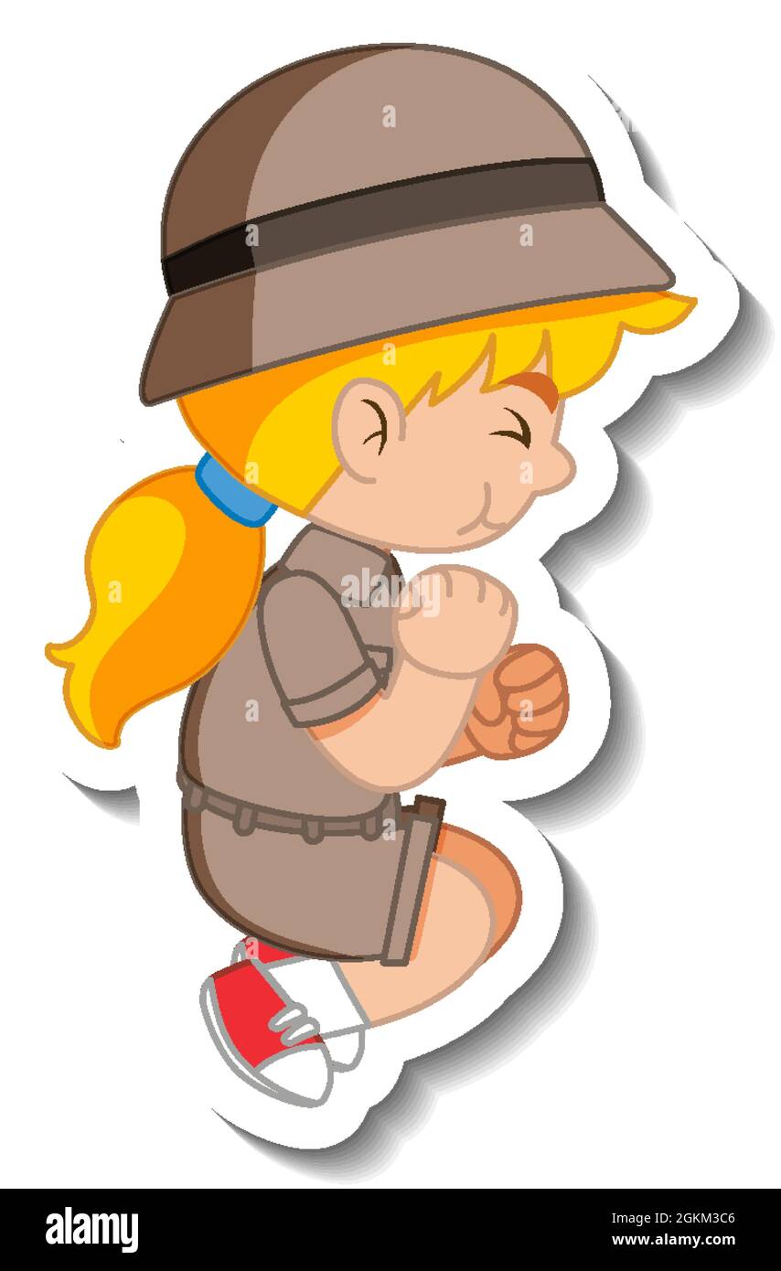 Little girl scout cartoon character sticker illustration Stock Vector ...