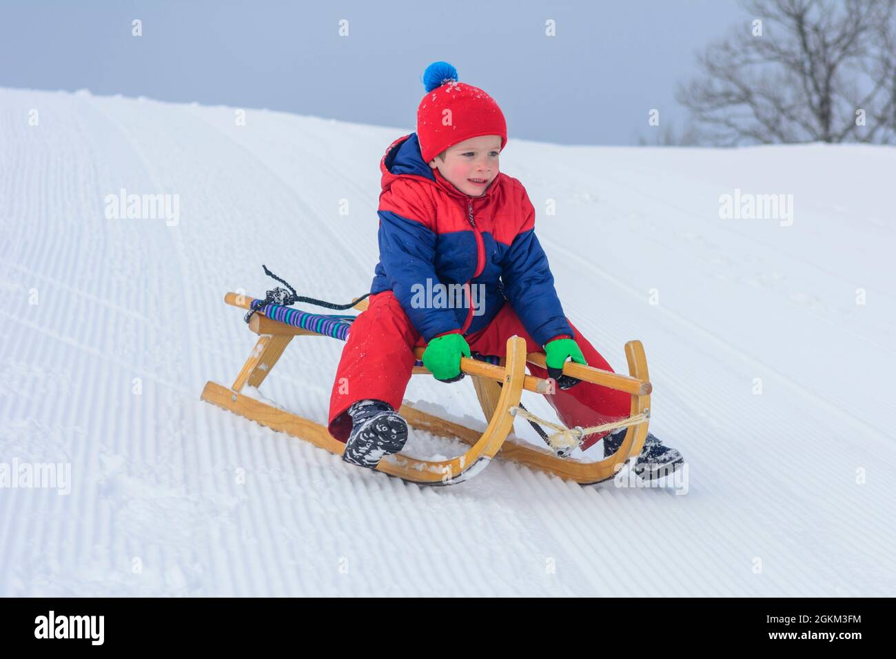 Funny afternoon in wintertime on sleigh slope Stock Photo - Alamy
