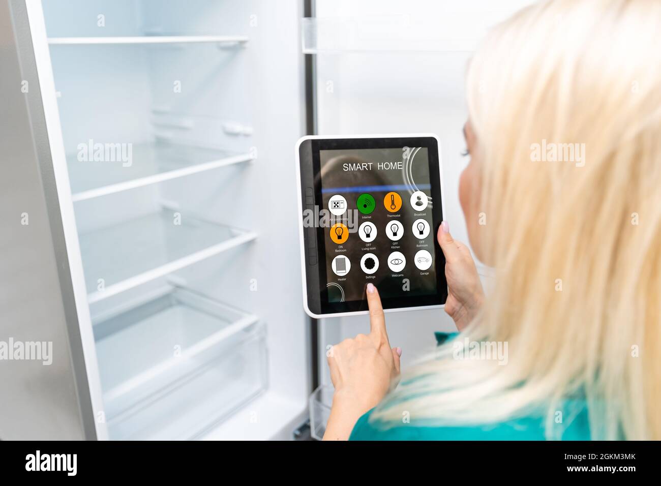 Conception of smart kitchen controlled by tablet application Stock ...