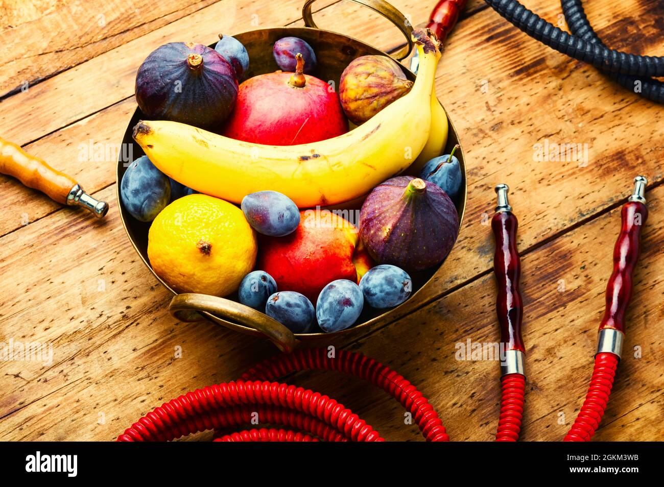 Fresh smoking shisha with fruit.Oriental hookah on fruit tobacco ...