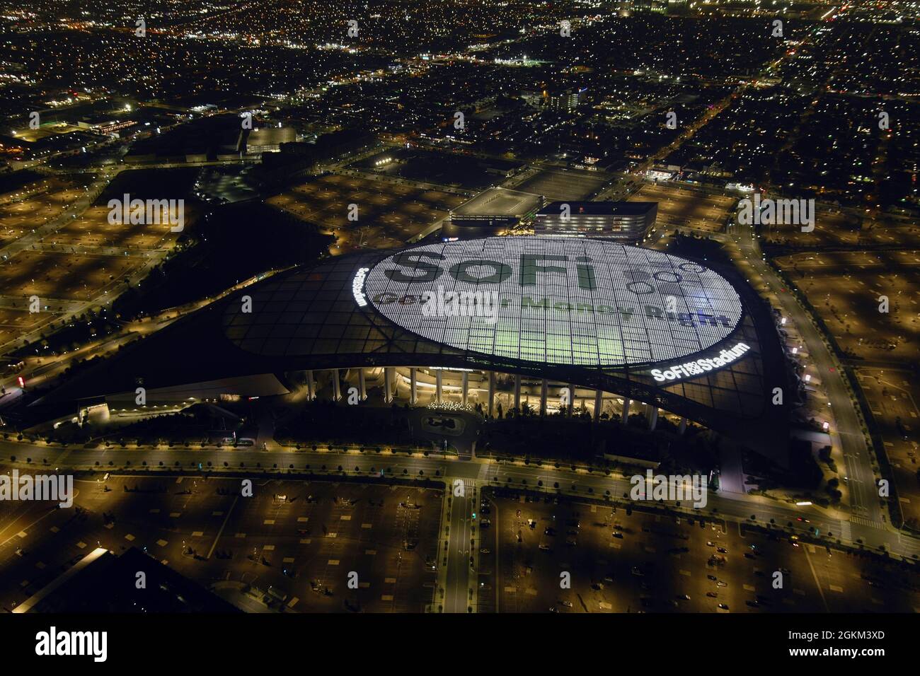 An aerial view of SoFi Stadium, Tuesday, Sept. 14, 2021, in Inglewood ...
