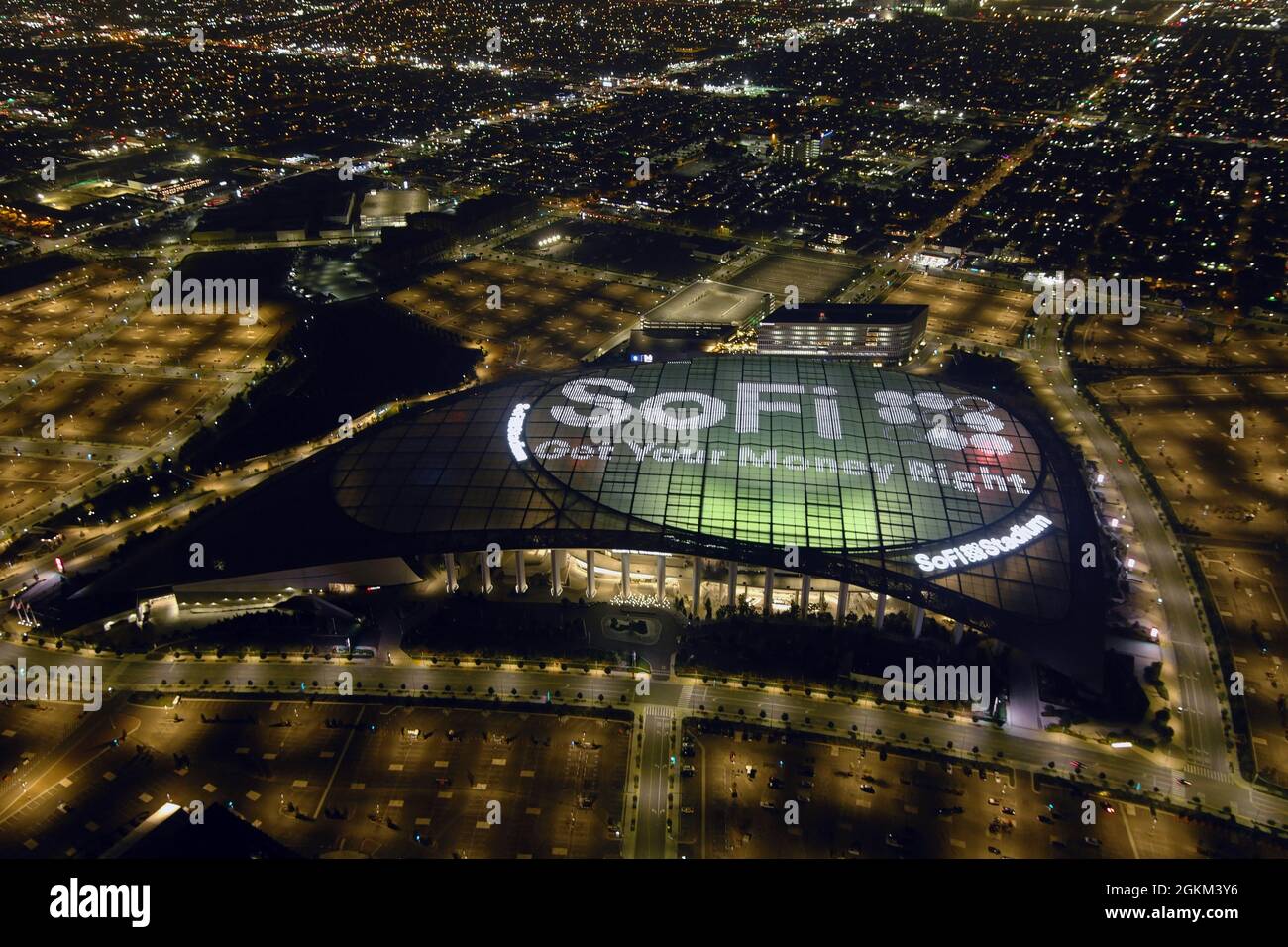 An aerial view of SoFi Stadium, Tuesday, Sept. 14, 2021, in Inglewood ...