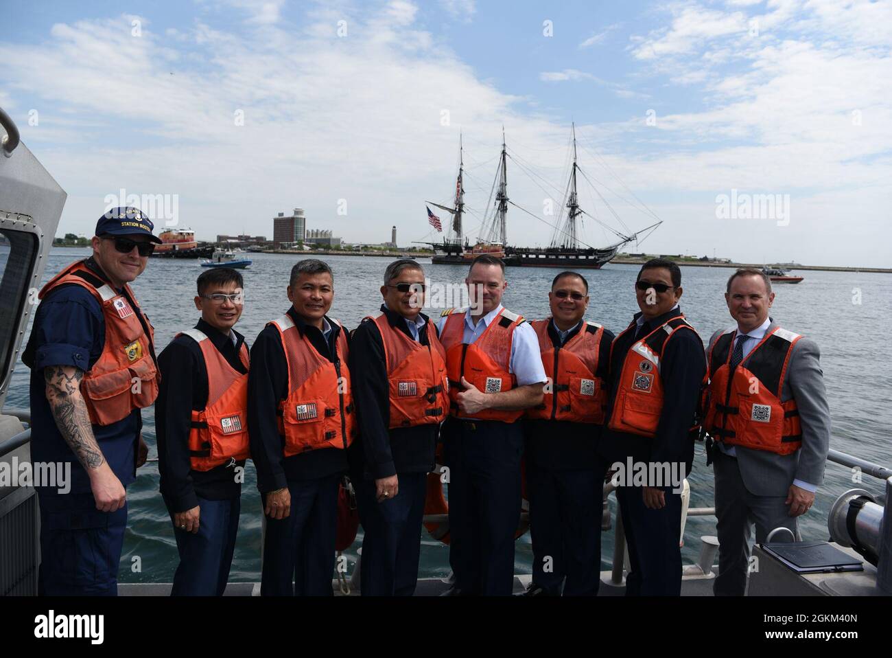 A delegation of five Philippine Coast Guard flag officers underway on ...