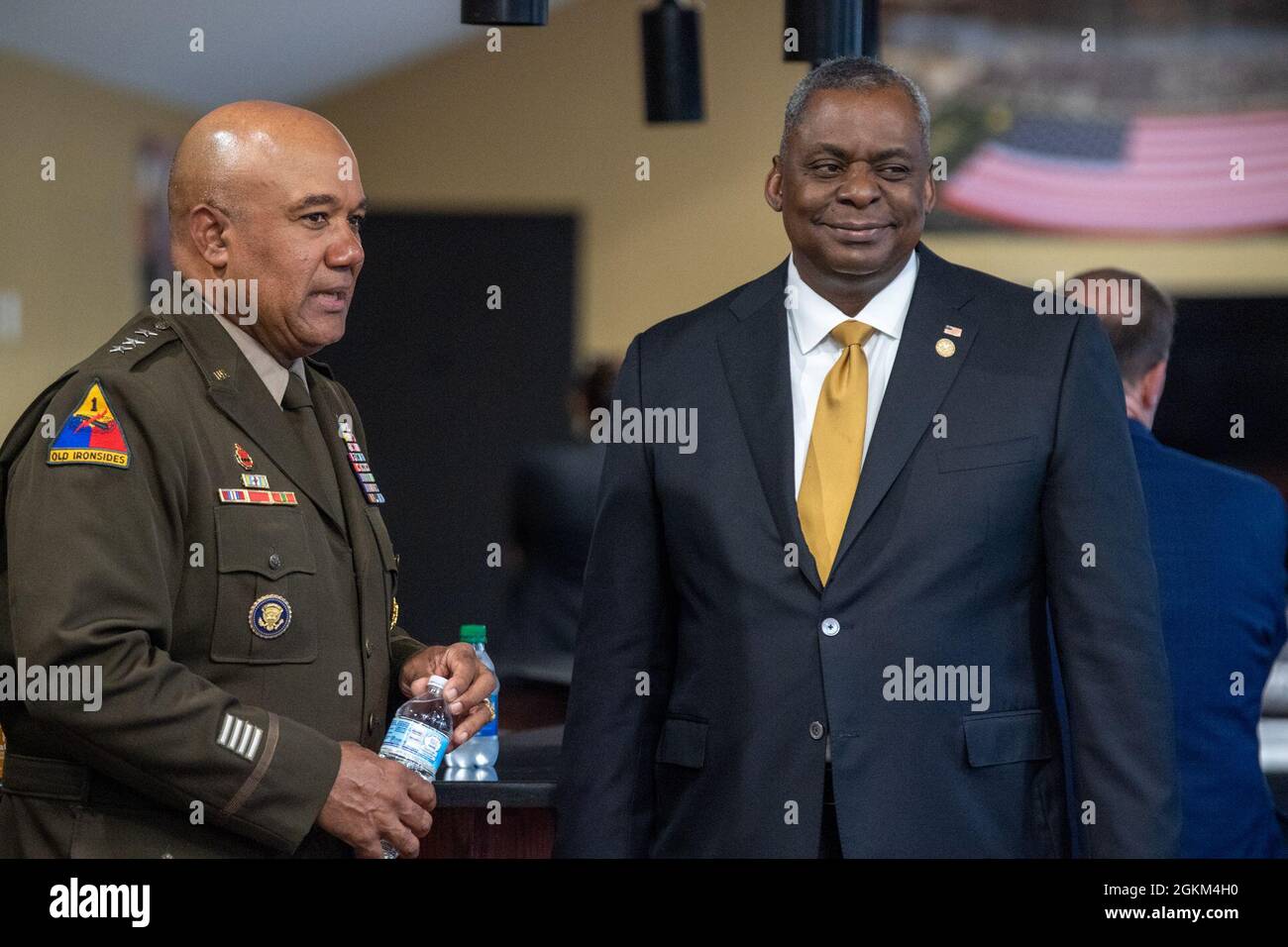 Secretary of Defense Lloyd J. Austin III stands with the U.S. Military Academy at West Point ...