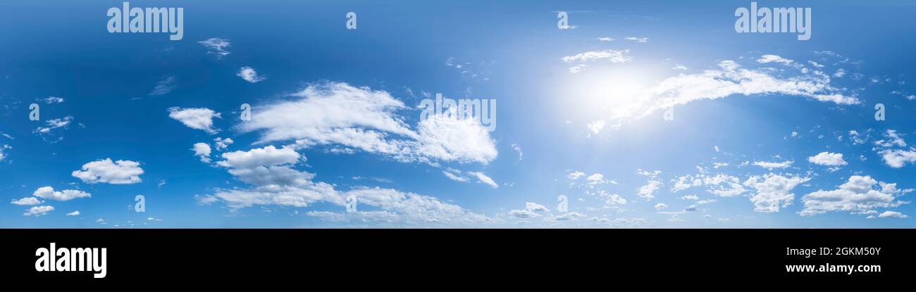 Seamless panorama with blue sky 360-degree view and beautiful clouds ...