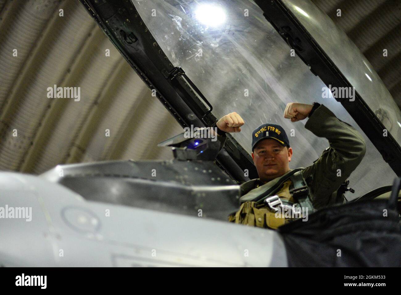 First Lt. Christian Funk, 80th Fighter Squadron pilot, strikes the 80th ...
