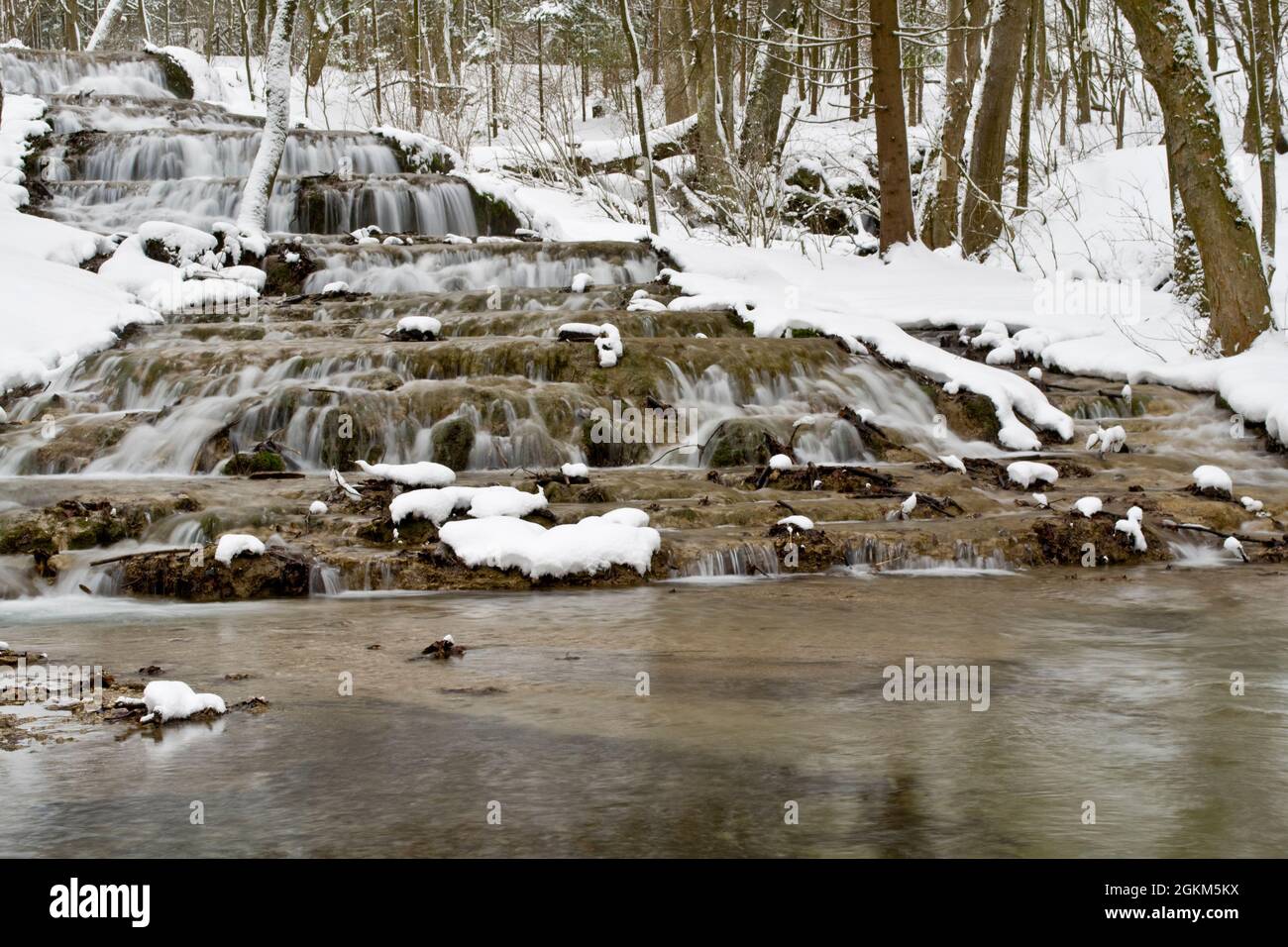 snowy waterfall and river at winter Stock Photo - Alamy
