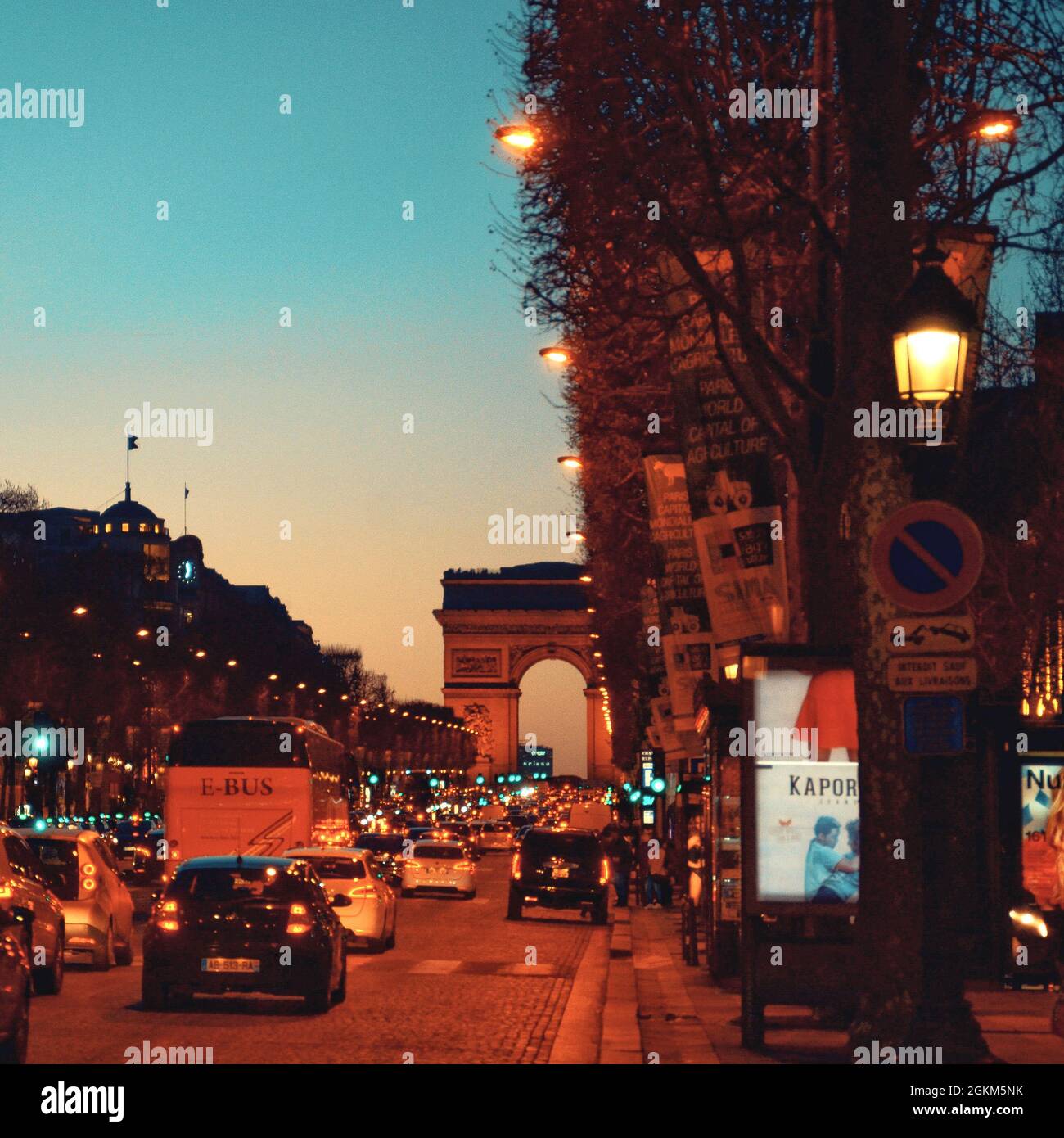 PARIS, FRANCE - Apr 26, 2016: A beautiful shot of the road near the Arc ...