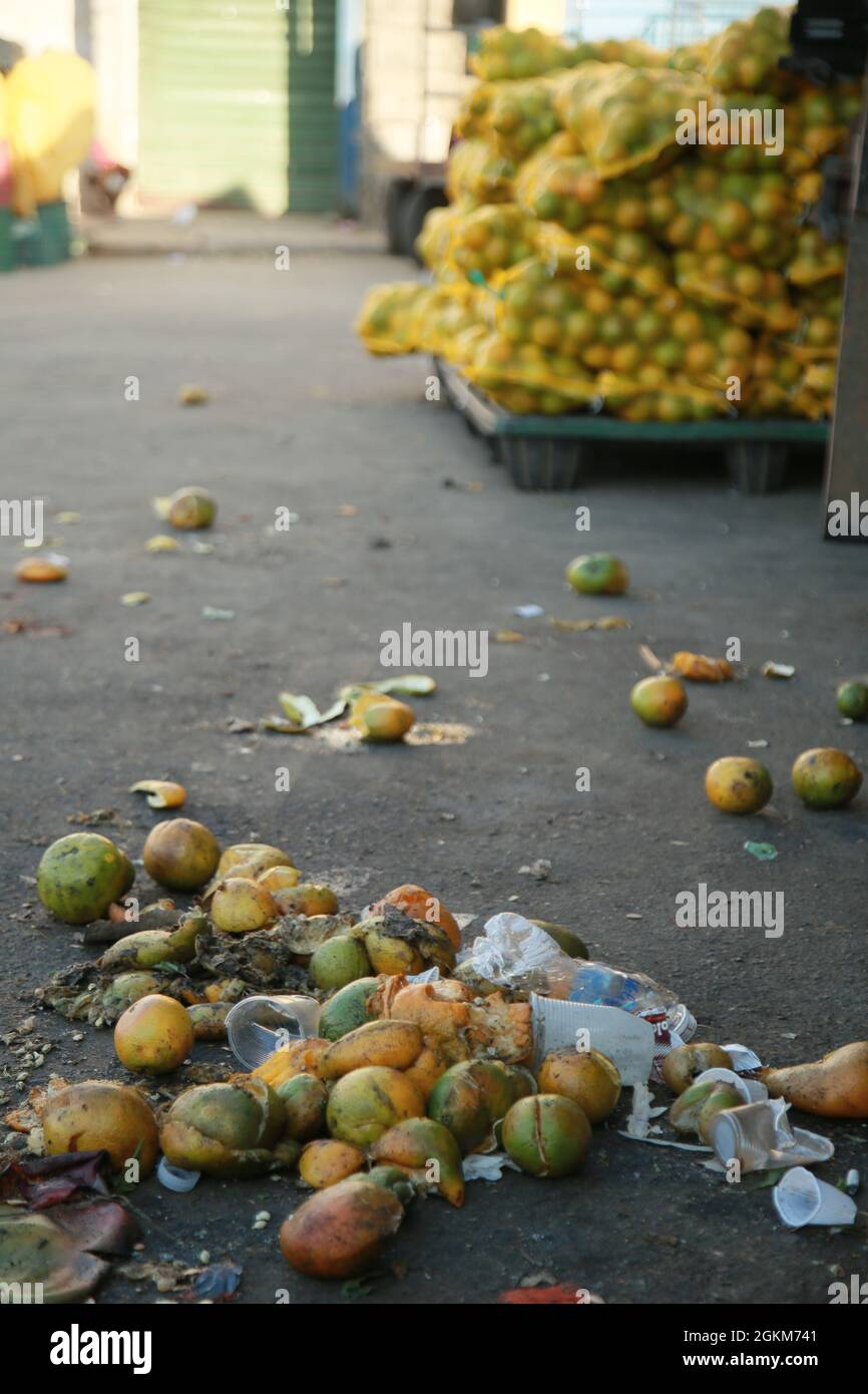 salvador, bahia, brazil - september 14, 2021: oranges are seen thrown ...