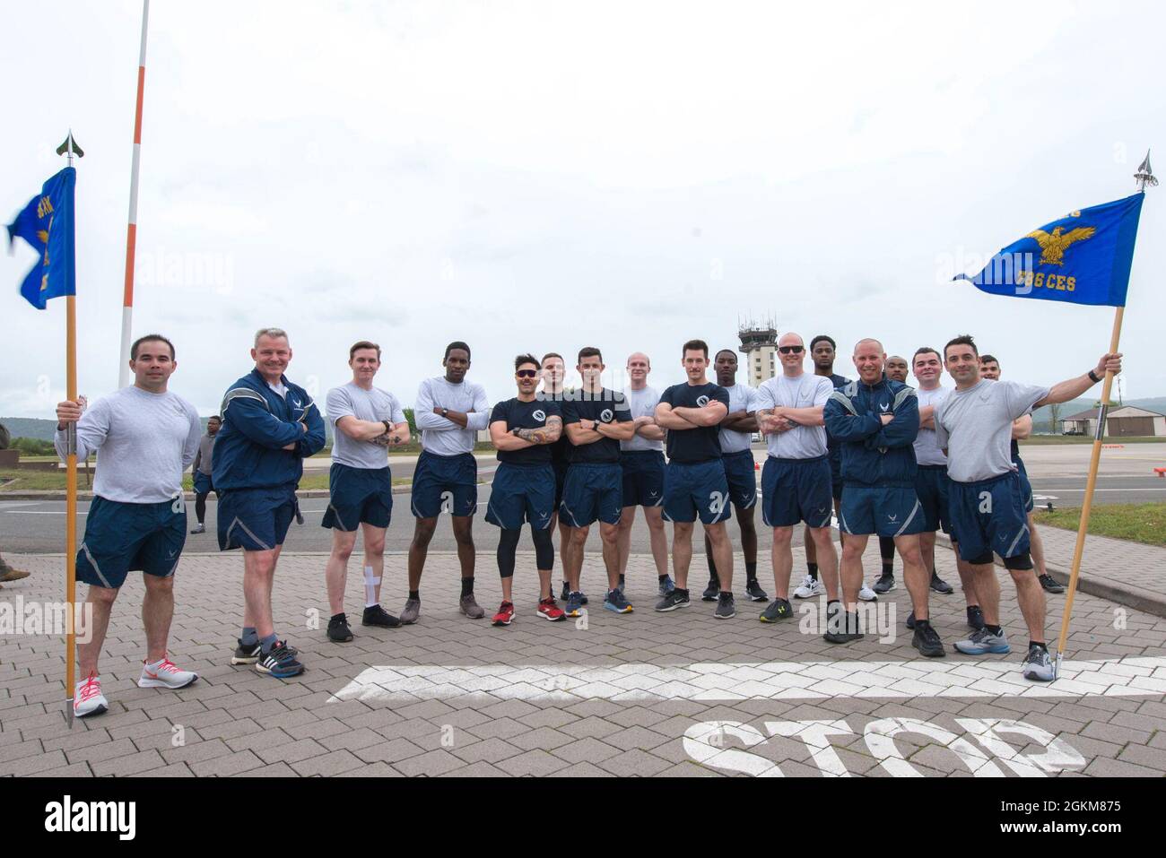 U.S. Air Force Airmen from the 786th Civil Engineer Squadron pose for a ...