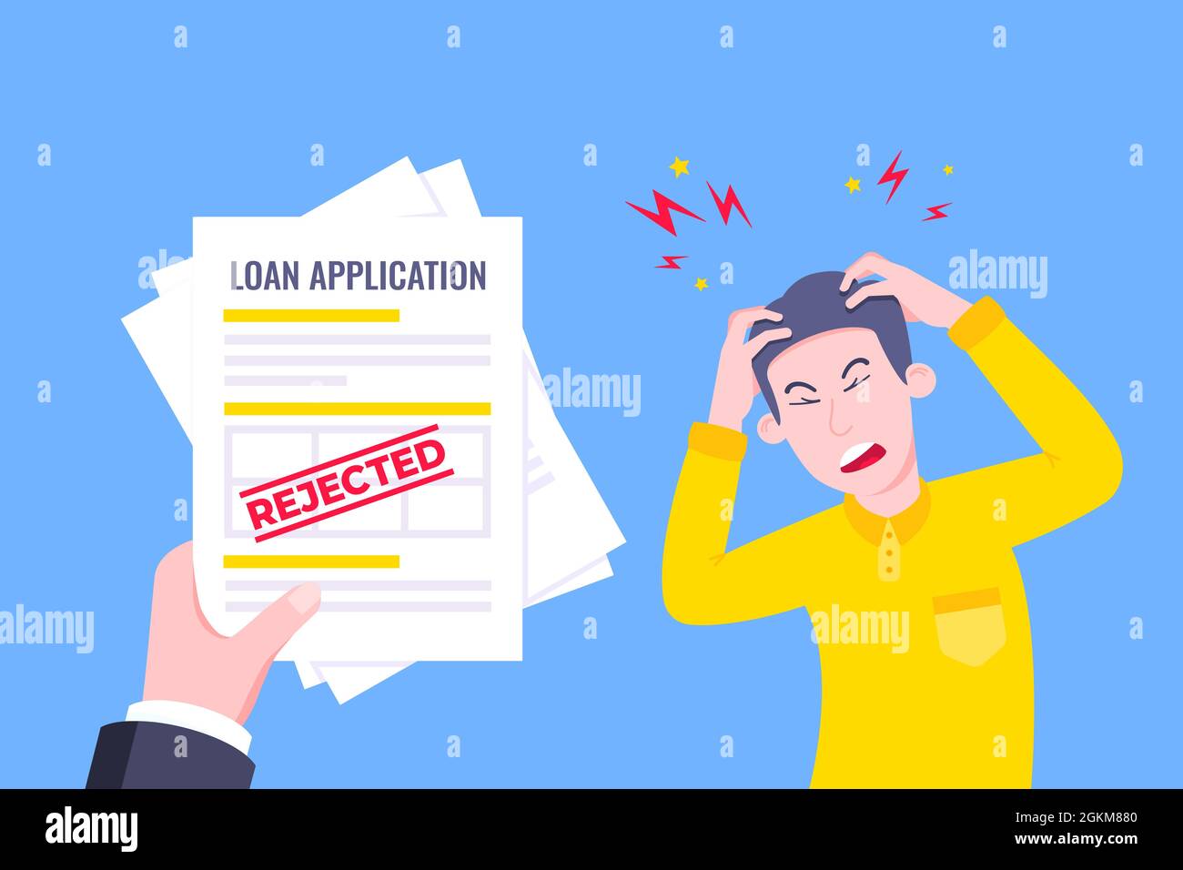 Sad man and rejected loan application form flat style design vector ...