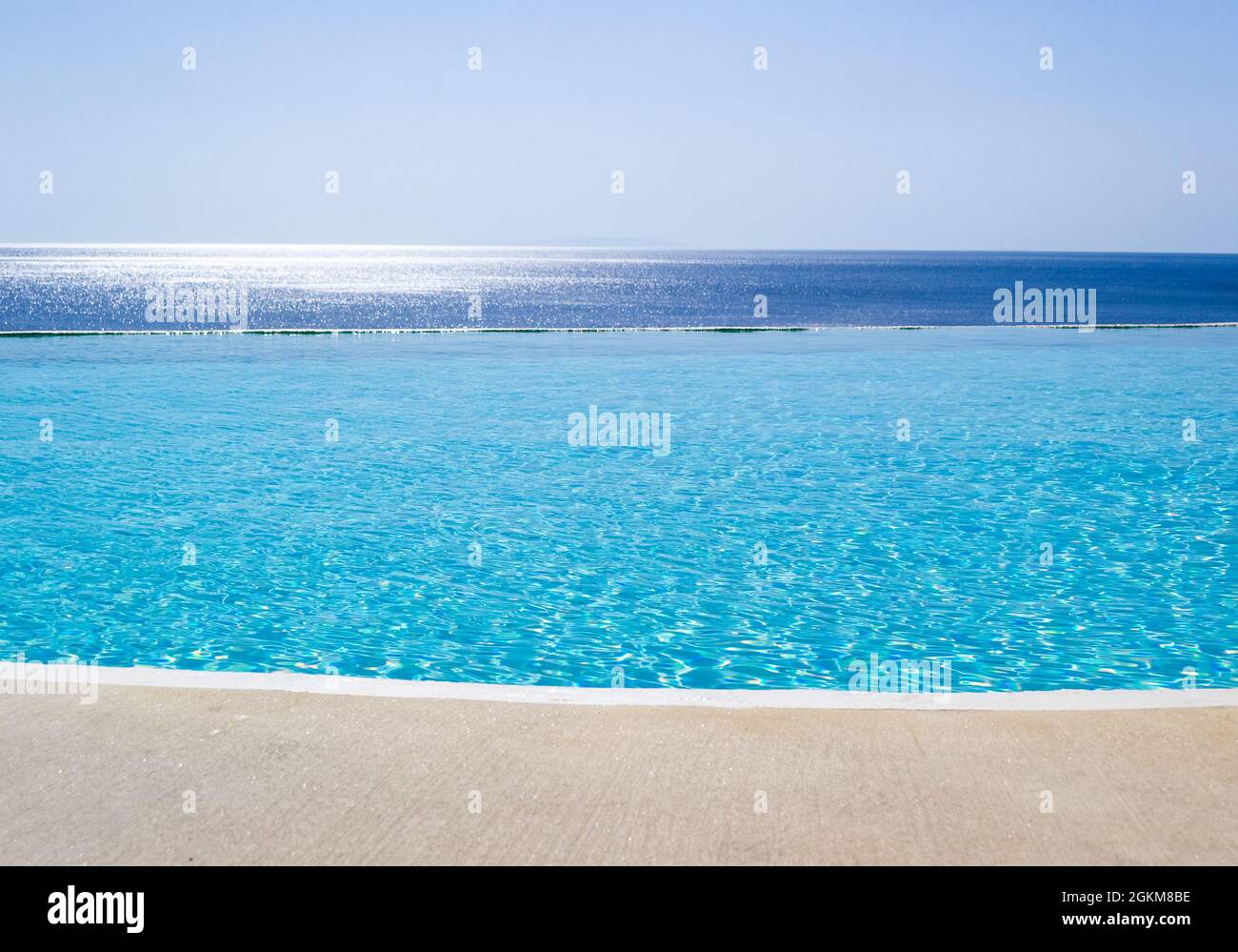 Infinity swimming pool with a view on Aegean Sea, Crete, Greece Stock ...