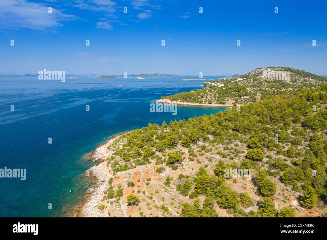 Shore of Murter island archipelago, aerial view, Dalmatia, Croatia ...