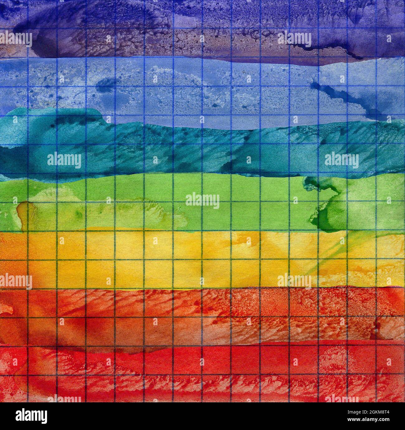 Abstract colorful striped rainbow watercolor background on math paper ...