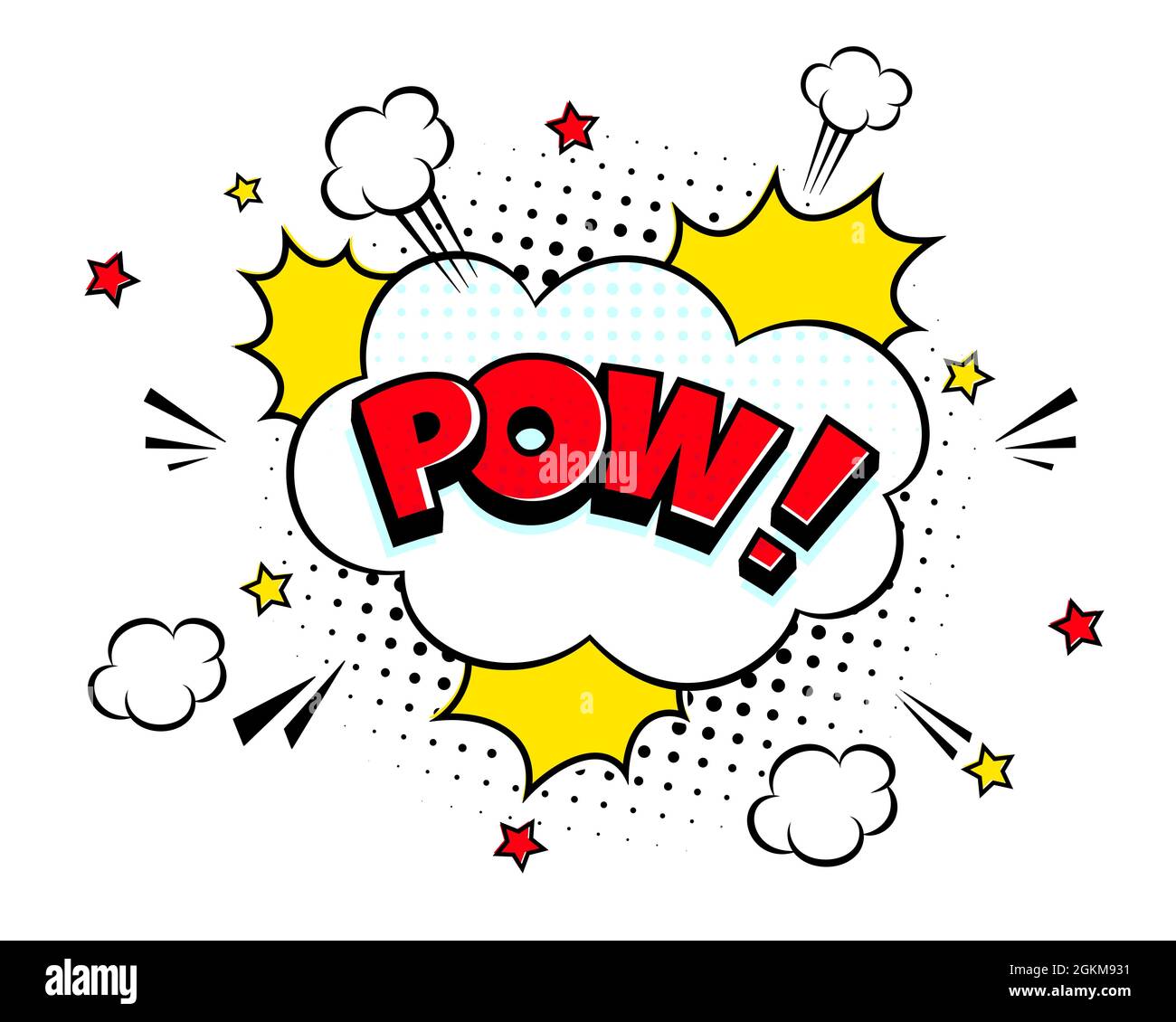 Pow comic speech bubble halftone shadow text expression retro comic style flat design Stock ...