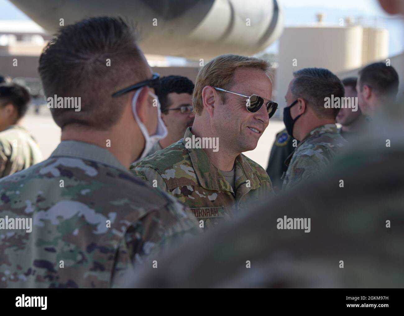 U.S. Air Force Col. Joseph Turnham, 355th Wing commander, talks to ...