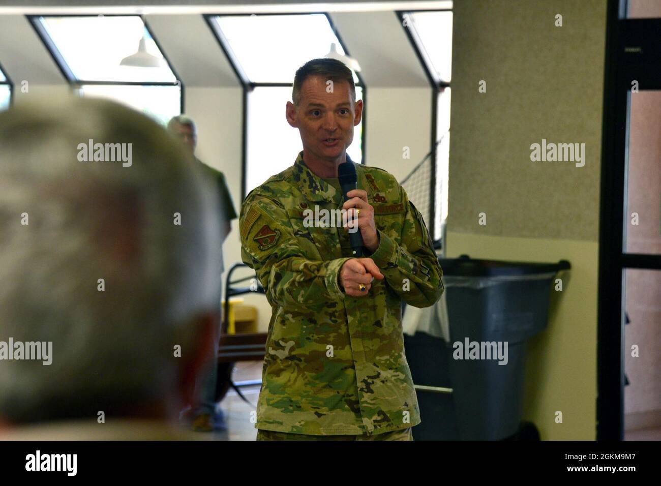 U.S. Air Force Col. David Miller, 377th Air Base Wing Commander, gives ...