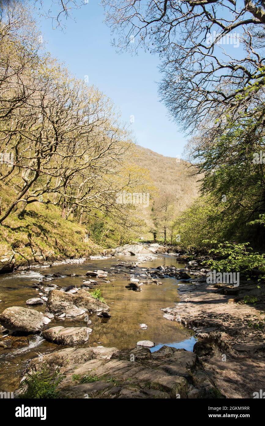 River Lyn flowing through the east lyn valley neat lynmouth in north k ...