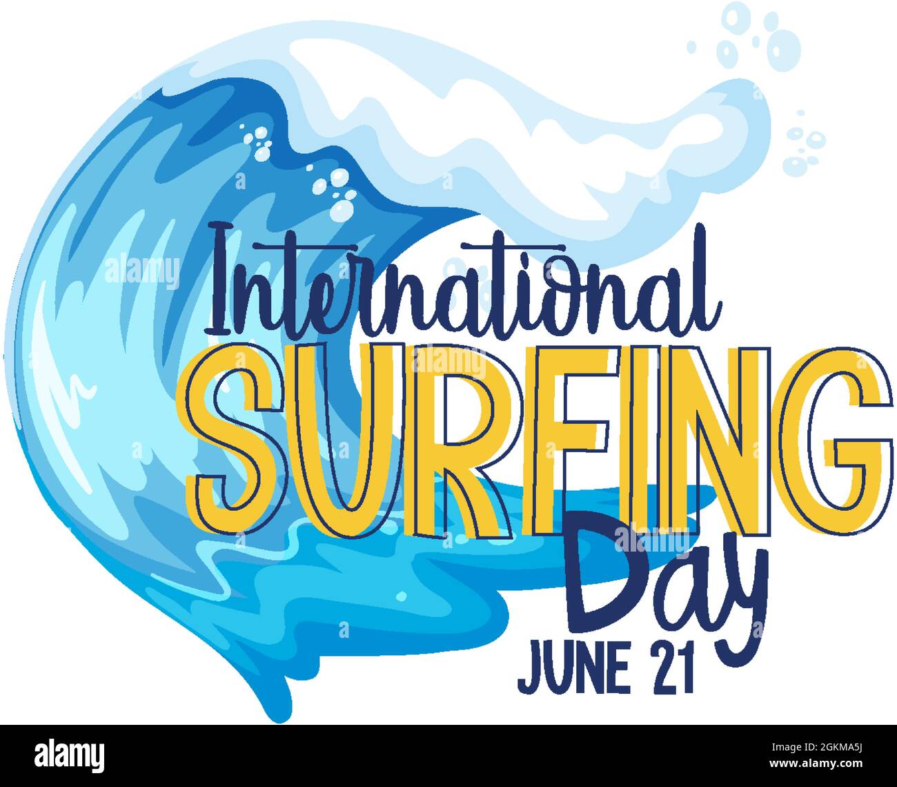 International Surfing Day font with water wave banner isolated ...