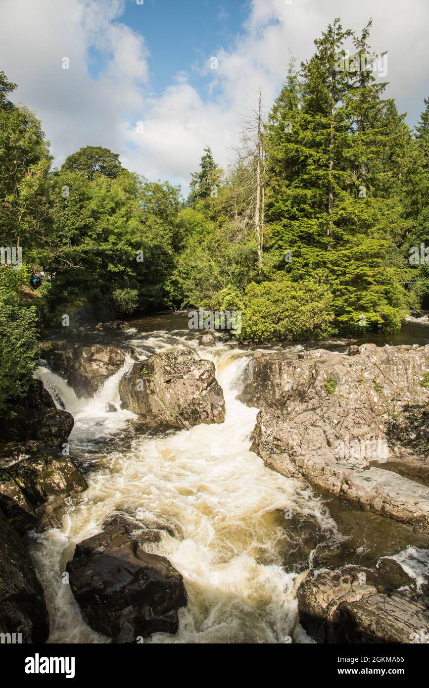 The river Conway flowing through the town of Bewts y Coed in North ...