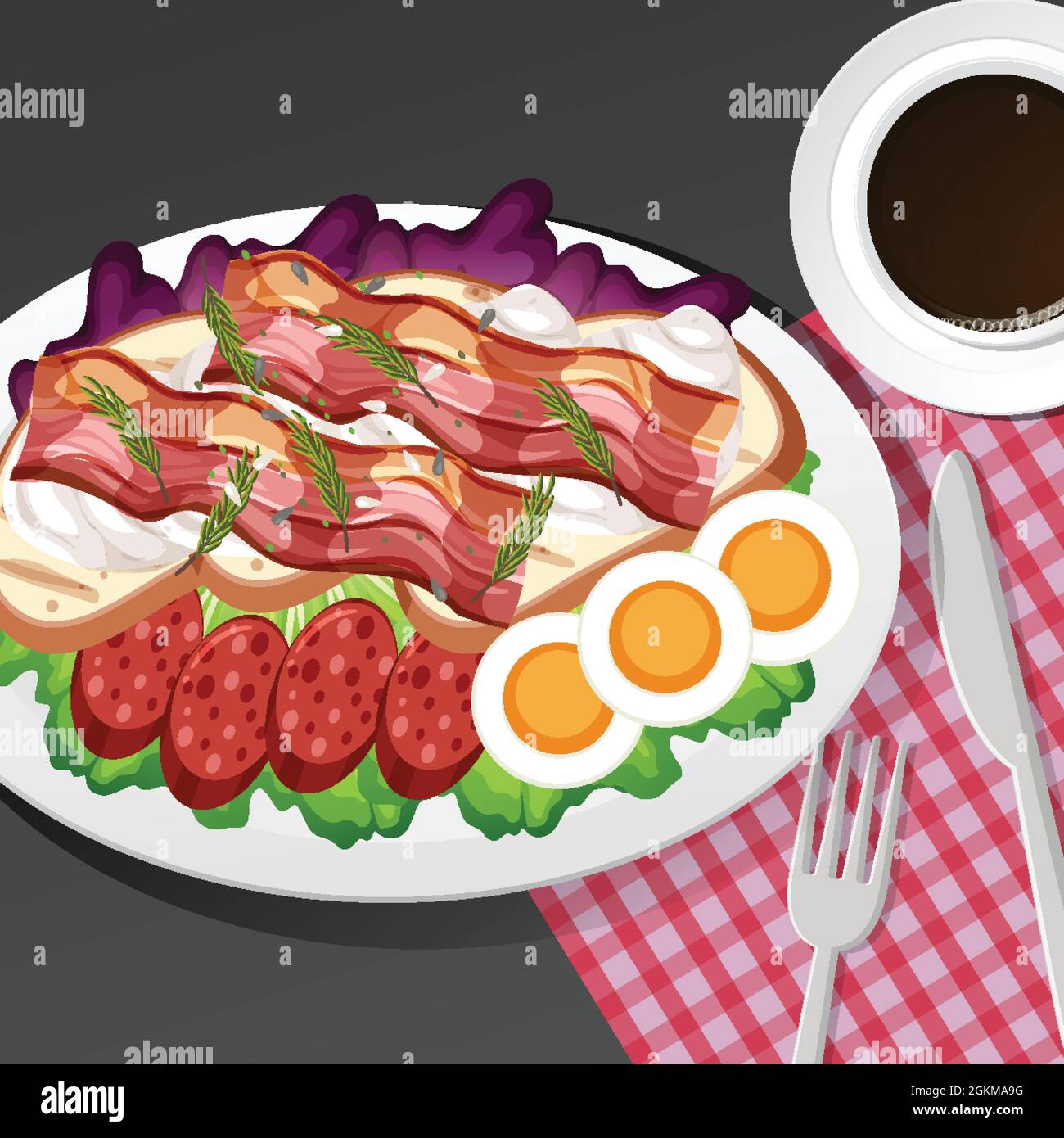 Healthy breakfast set on the table illustration Stock Vector Image ...