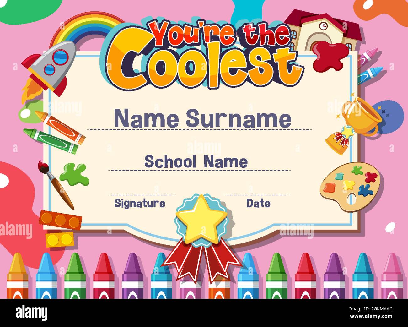 Cute motivational cartoon certificate for children illustration Stock ...