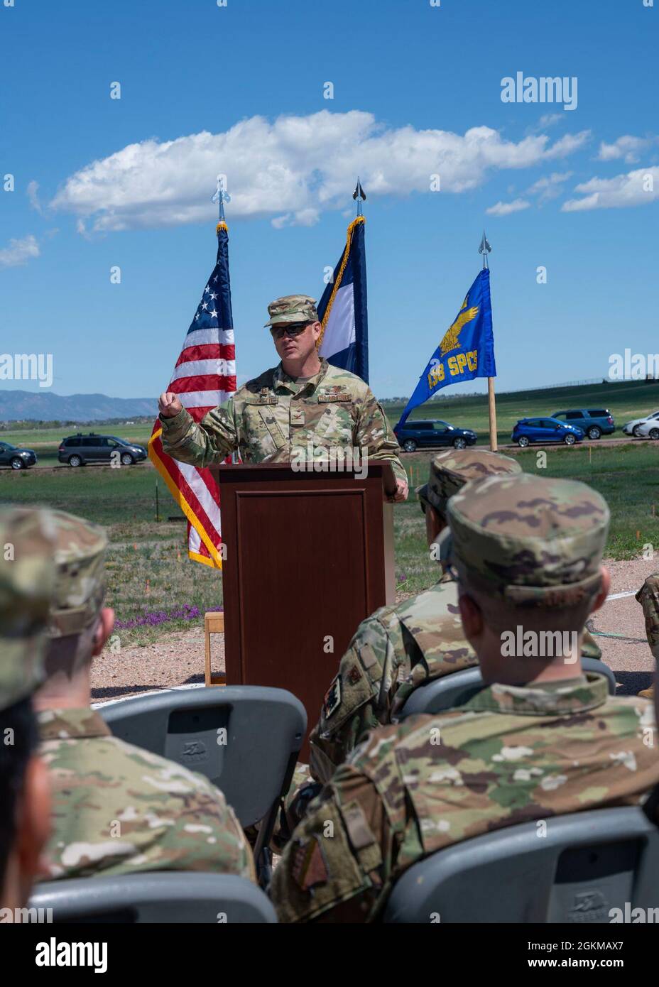 Col. Michael Lockette, Commander from the 233rd Space Group, speaks at ...