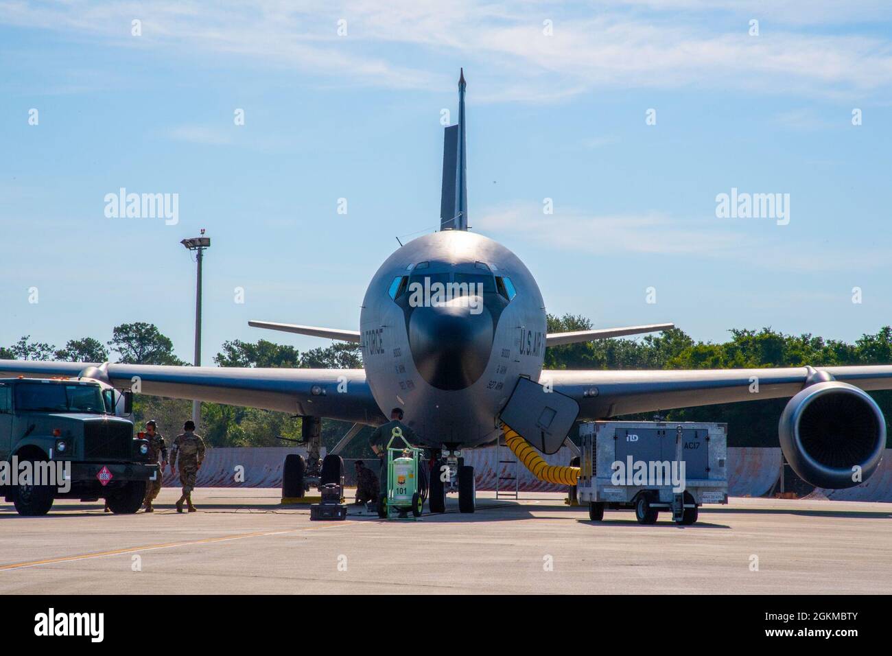 Maintainers from the 6th Aircraft Maintenance Squadron (AMXS) conduct a ...