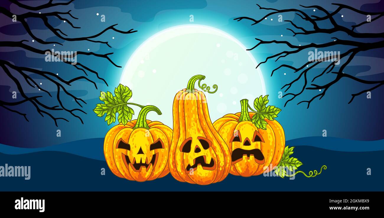 Halloween banner background. Full moon against the dark sky and ...