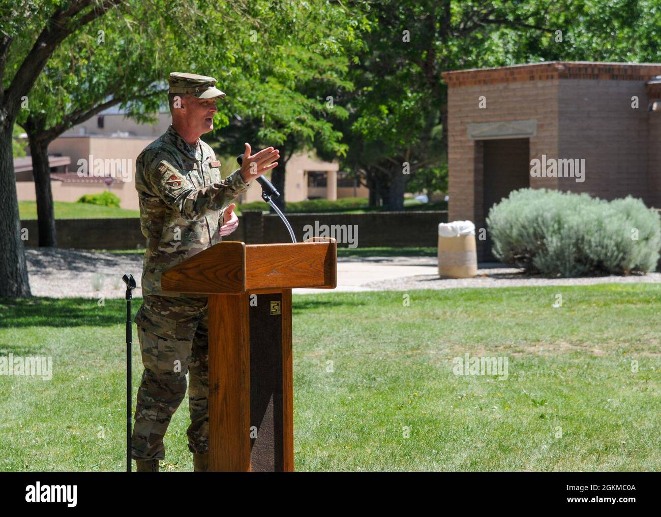 Col. David Miller, 377th Air Base Wing commander, welcomes guests to ...