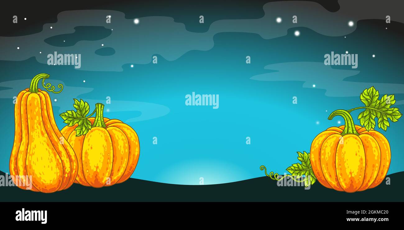 Halloween banner background. Dark sky and horrible pumpkins Jack O ...