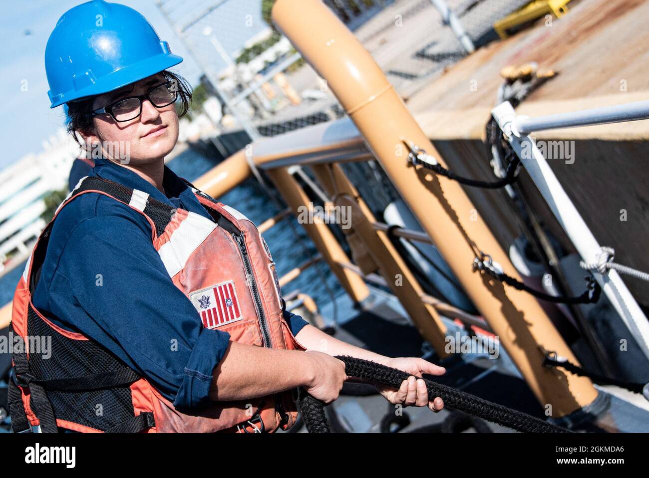 Seaman Alexa Criste handles lines and prepares to get underway on the ...