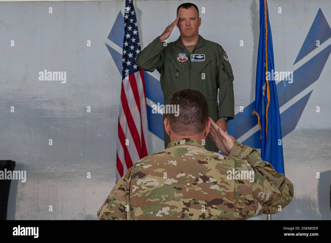 U.S. Air Force Col. Chris Richardson, 347th Group commander, receives ...