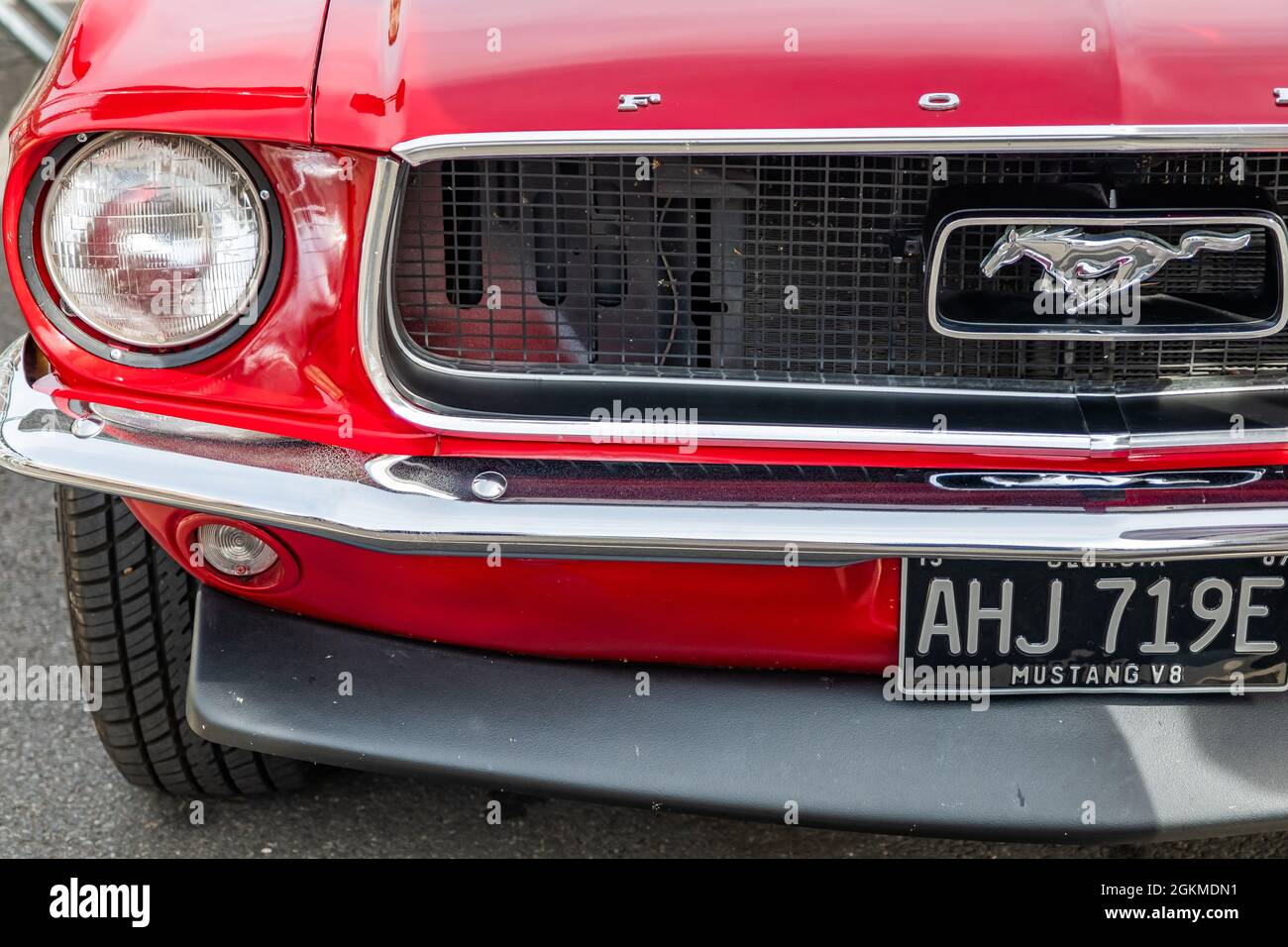 Close up of the front end of a classic Ford Mustang muscle car Stock ...
