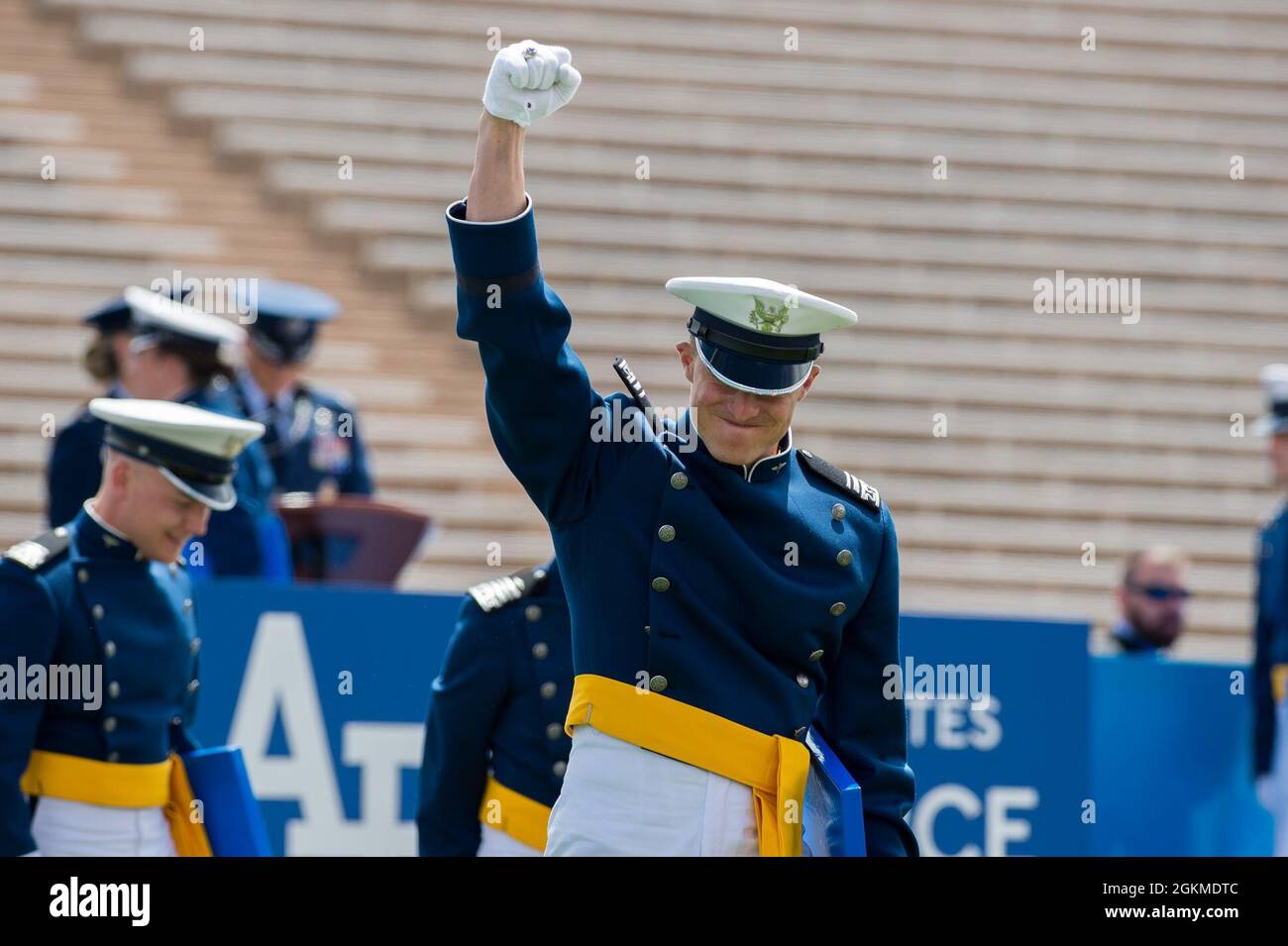 U.S. Air Force Academy – A cadet celebrates after receiving his diploma ...
