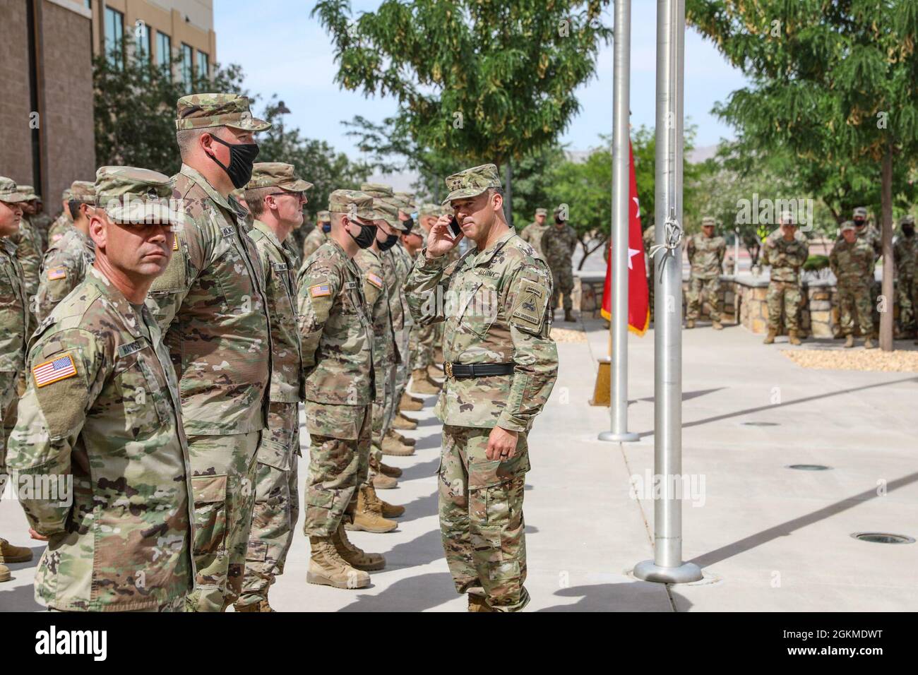 Maj. Gen. Sean Bernabe, senior commander, 1st Armored Division talks to ...