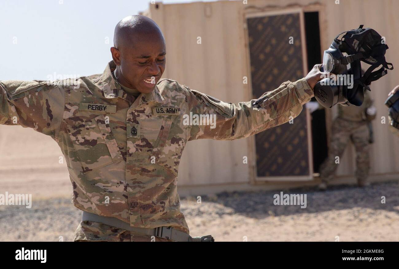 U.S. Army 1st Sgt. Tony Perry, the first sergeant of the 318th Chemical ...