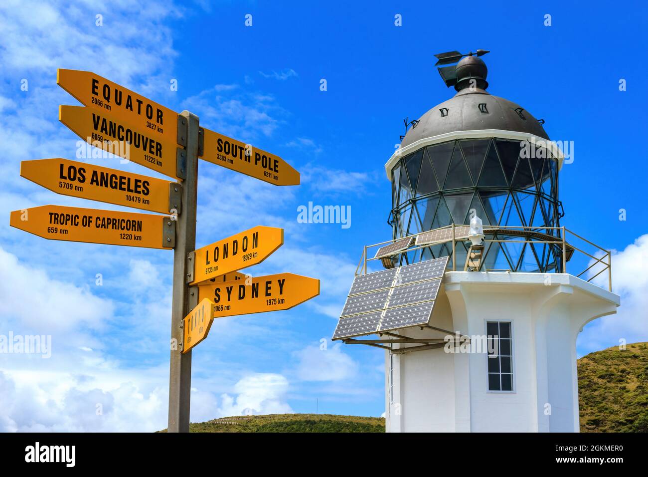 Cape Reinga in the far north of New Zealand. The historic lighthouse ...