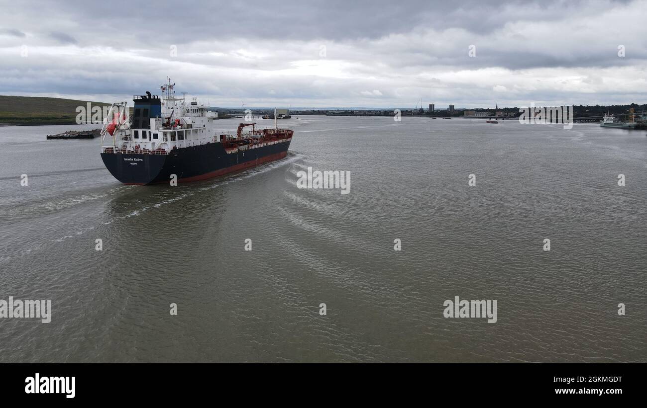 Acacia Rubra Bitumen Tanker sailing along River Thames Dartford 2021 ...