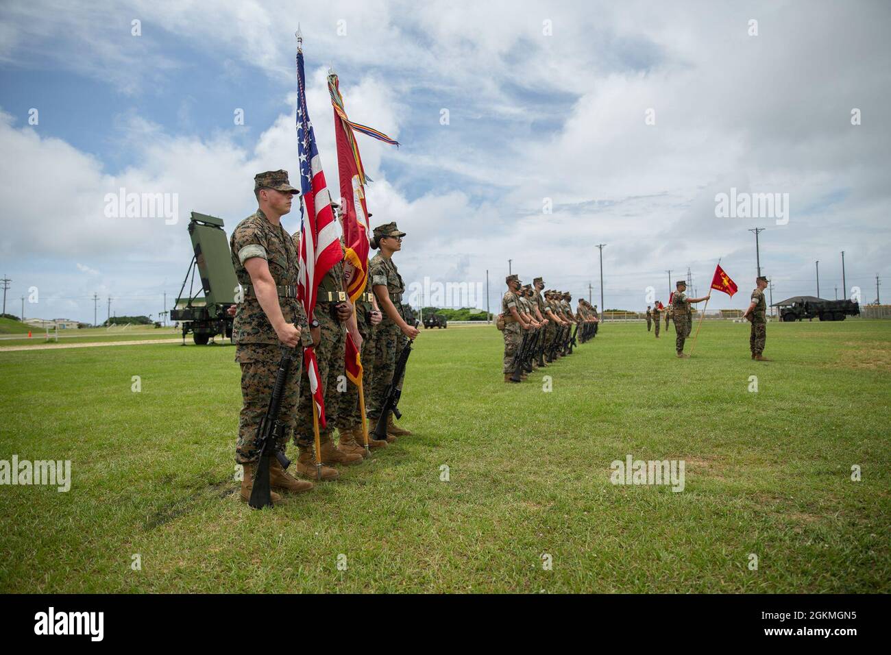 U.S. Marines with Marine Air Control Squadron (MACS) 4 stand in ...