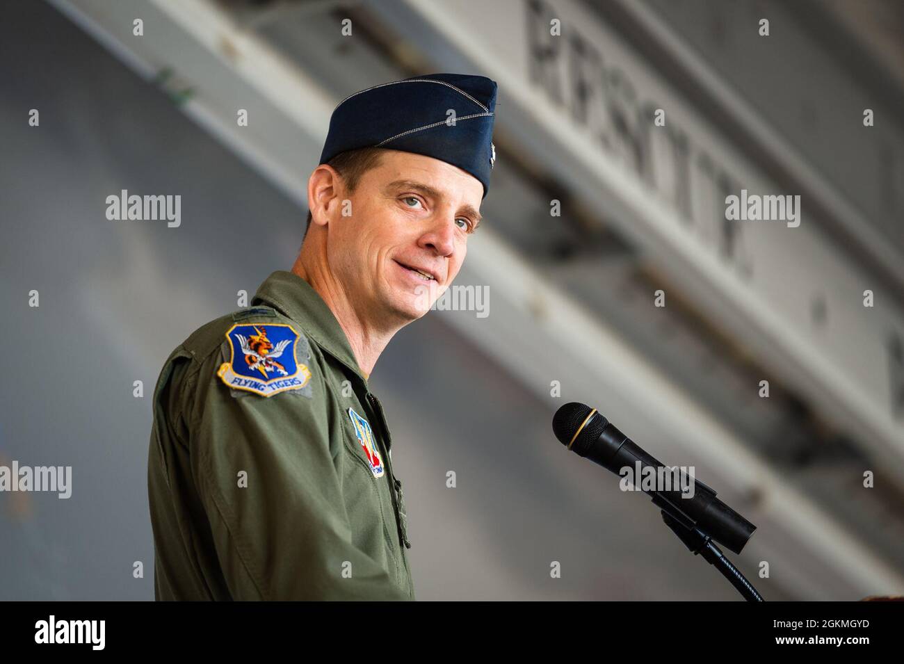 U.S. Air Force Col. Russell P. Cook gives remarks at a change of ...