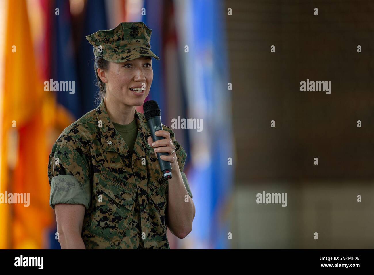 U.S. Marine Corps Lt. Col. Jane R. Oren, incoming commanding officer ...