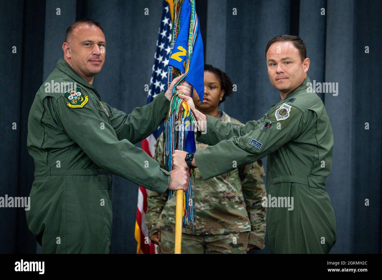 Lt. Col. Jarred Prier, right, outgoing 20th Bomb Squadron commander ...